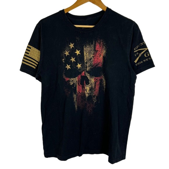 Grunt Style | Shirts | Grunt Style Mens Black American Flag Skull Shirt ...